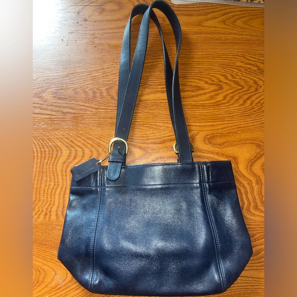 Coach Waverly Navy Blue Leather Bucket Purse - Gem